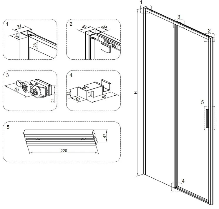 BPS-koupelny Posuvné sprchové dveře PD-NOB HYD-5173 120 cm černá/transparent pro instalaci do niky - bez vaničky