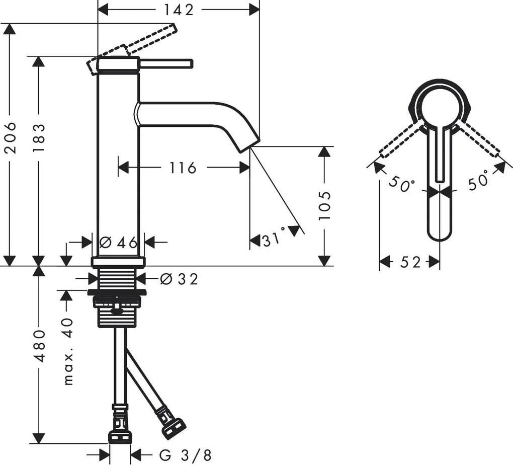 Hansgrohe Tecturis S, páková umyvadlová baterie 110 EcoSmart+ bez odtokové soupravy, kartáčovaný bronz, HAN-73311140