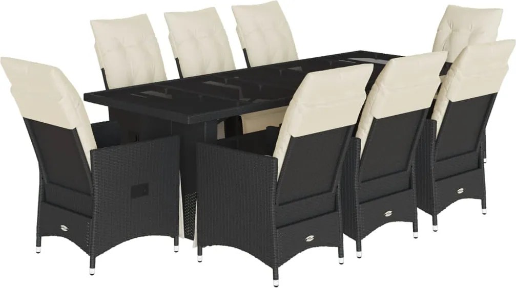 9dílný zahradní bistro set s poduškami černý polyratan 3277257