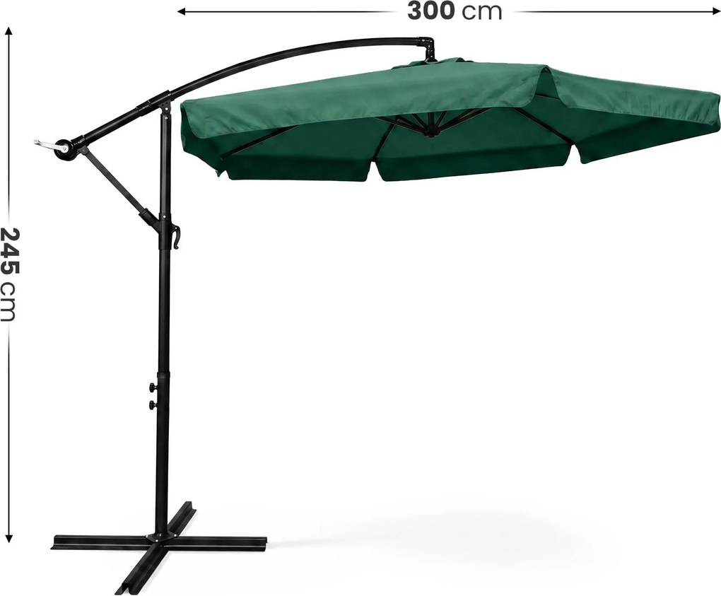 Zahradní slunečník CYNIA s boční nohou 300 cm tmavě zelený