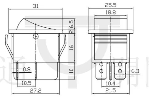 Vypínač vestavný 250V/15A 2P červený podsvícený IRS-201-1C3-R/B