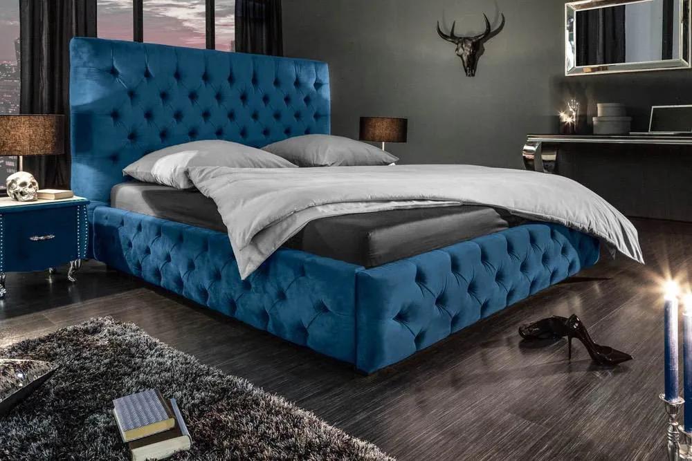 Designová postel Laney 160x200 cm tmavě modrý samet