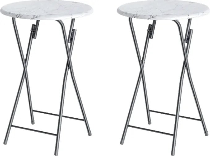 Sada 2 ks cateringových skládacích barových stolů MARLE 60 cm mramorově bílá
