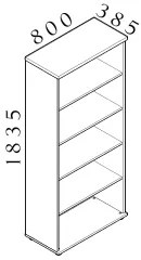 NABYTEK-DESIGNOVY.CZ - S580 11 - Kancelářský regál Komfort, 80x38,5x183,5 cm, bez dveří , buk