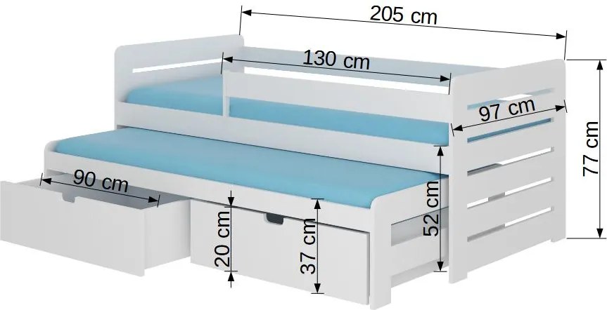 ADRK Furniture Postel dvojitá s bariérou TOMI 200x90 CH-Tom-G-206-E1443