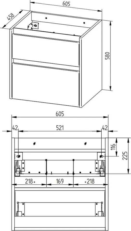 Mereo Mereo, Opto, koupelnová skříňka s umyvadlem z litého mramoru 61 cm, bílá, dub, bílá/dub, černá, CN920M