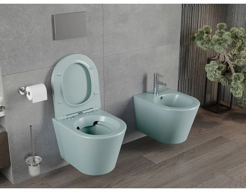 Mexen Rico, závěsné WC Rimless s WC deskou slim, duroplast, zelená matná, 30724048