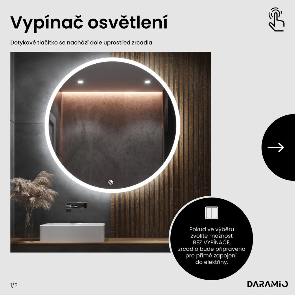 Kulaté zrcadlo do koupelny s LED osvětlením E1