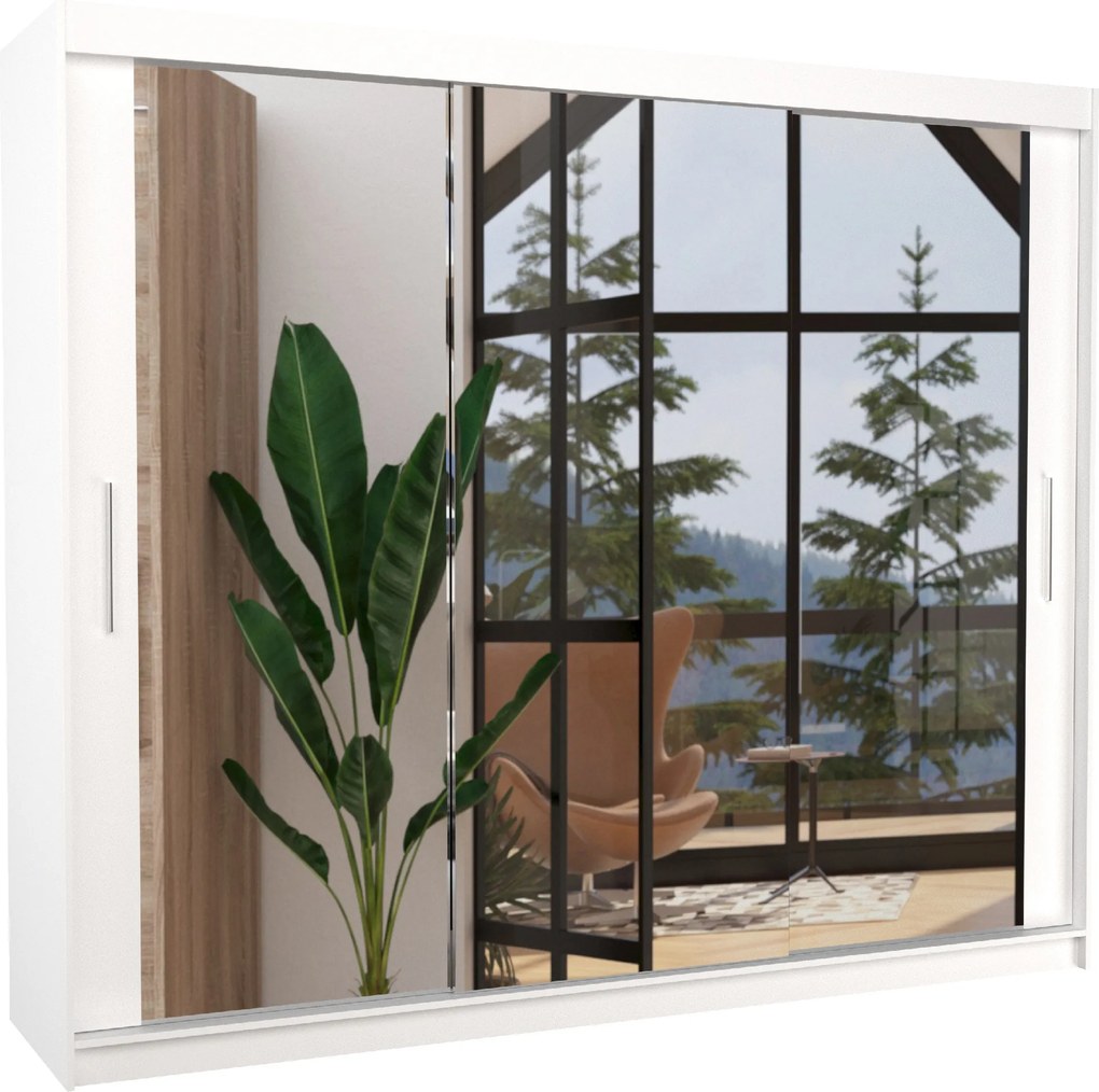 ADRK Furniture Skříň s posuvnými dveřmi a zrcadlem CHESTER 250 ADRK-SW-CHE-W-250