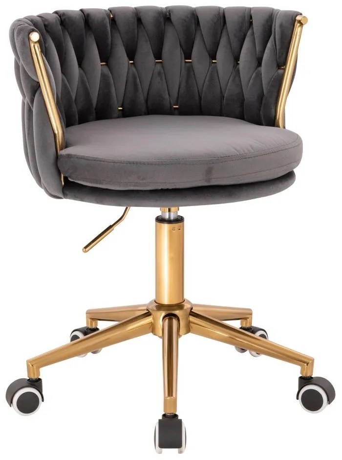 LuxuryForm DESIGN Otočná židle LYON VELUR na zlaté podstavě s kolečky - tmavě šedá