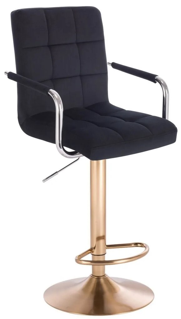LuxuryForm DESIGN Barová židle VERONA VELUR na zlaté kulaté podstavě - černá