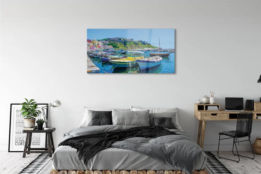 akrylový obraz Hory mořské lodě 125x50 cm