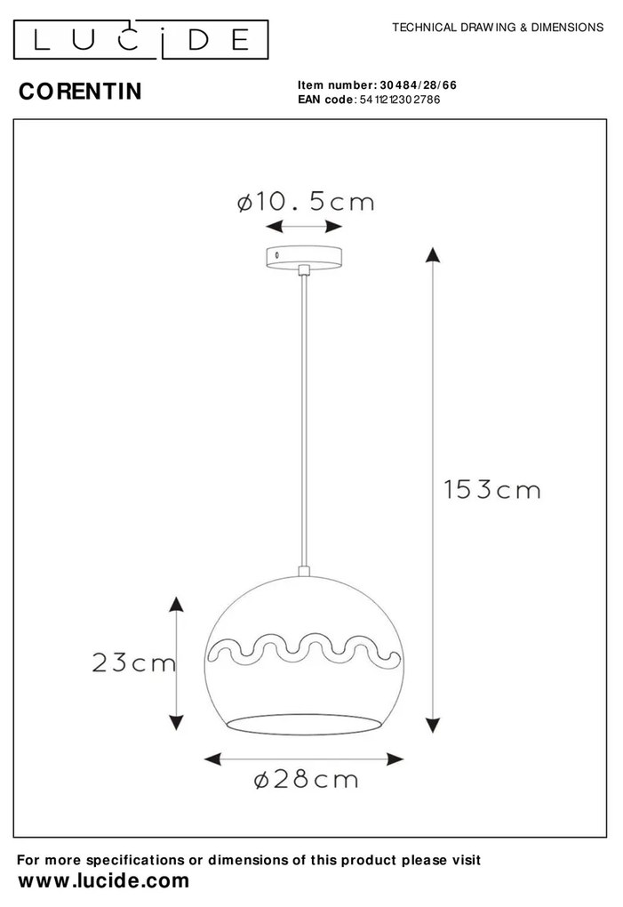 Lucide 30484/28/66 závěsné svítidlo Corentin, růžové, E27, ø28cm