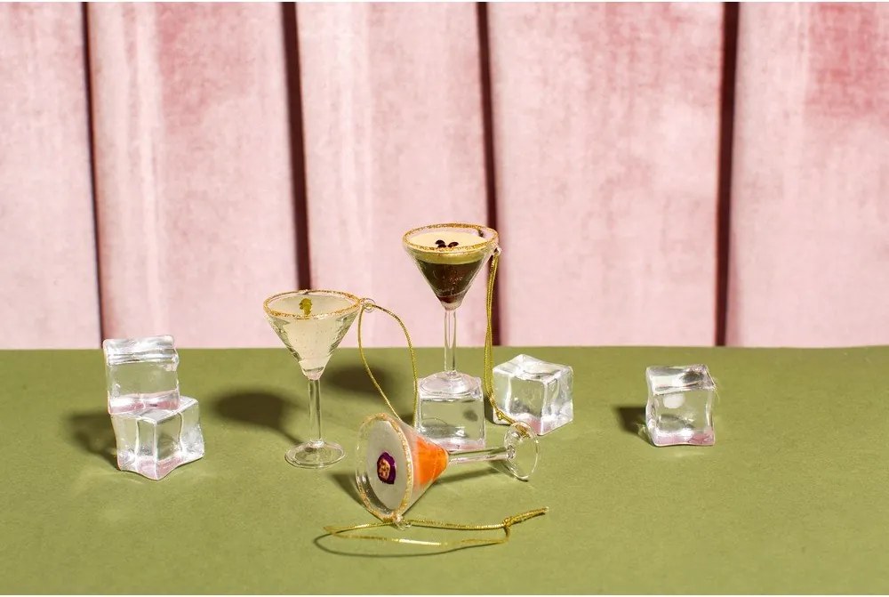 Skleněné vánoční ozdoby v sadě 3 ks 15,5 cm Martini Cocktail – Sass & Belle