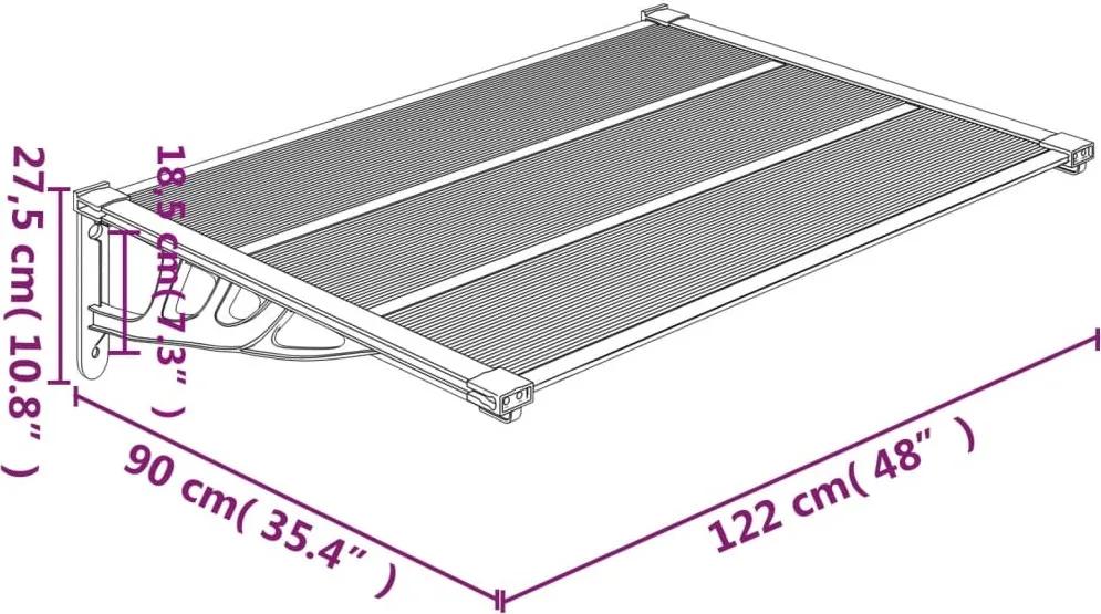 vidaXL Vchodová stříška šedá a průhledná 122 x 90 cm polykarbonát [153690]