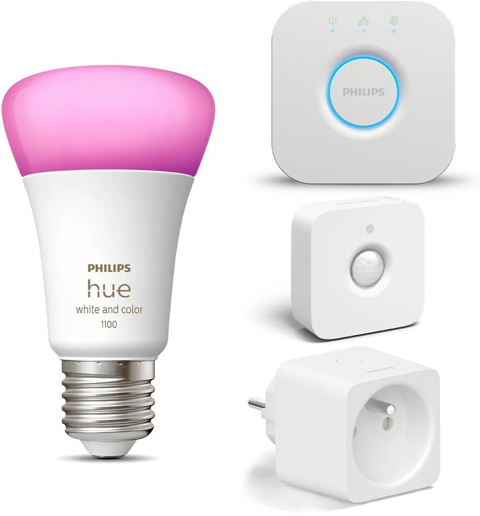 Sada chytrého osvětlení philips hue bridge eu + philips hue motion sensor eu + philips hue 1x smart plug be/fr + philips hue