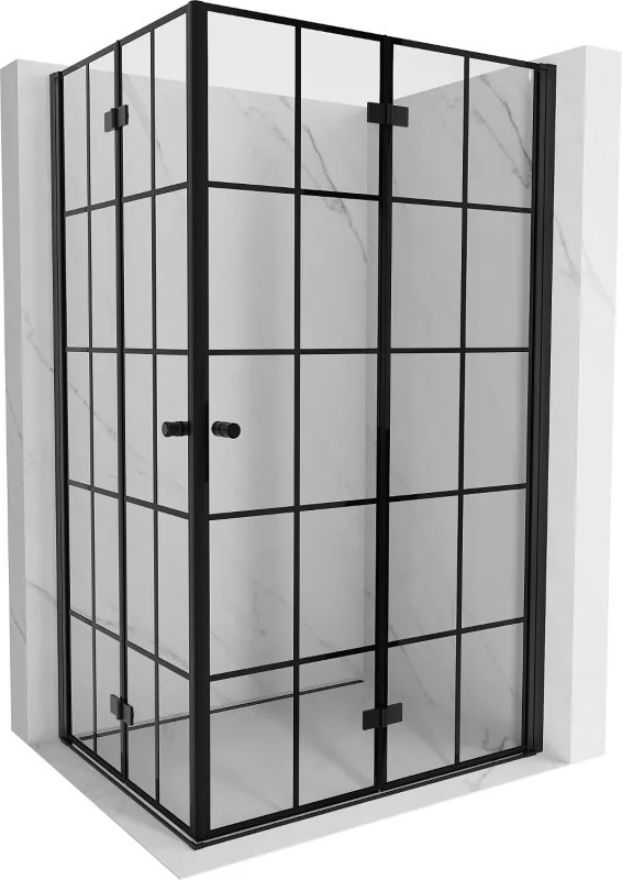 Mexen Mist-F Duo, skládací sprchový kout 85 x 110 cm, čiré sklo-černá mřížka, 8A6-085L-110P-70-77