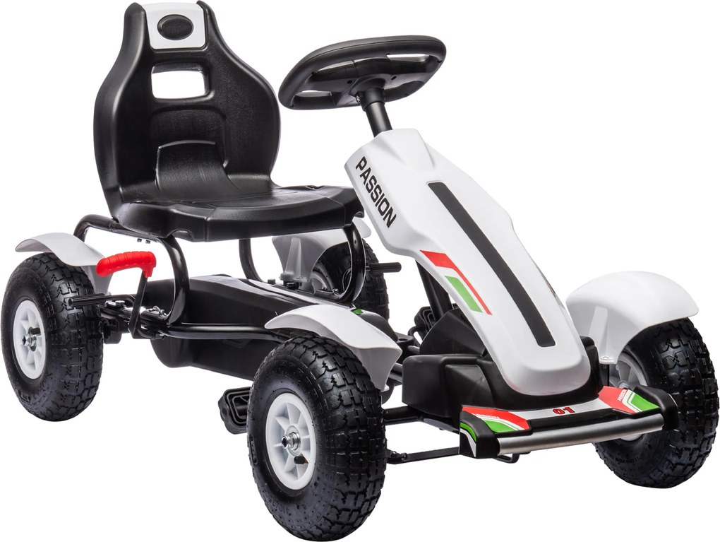 HOMCOM Pedálový Go-Kart pro děti od 5 let – dětské pedálové auto s nastavitelným sedadlem, gumovými pneumatikami a ruční brzdou pro chlapce a dívky, …
