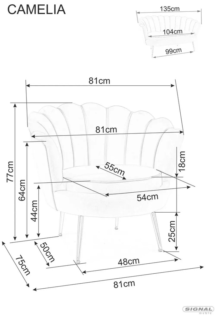 Dvoumístná pohovka Camellia samet šedá
