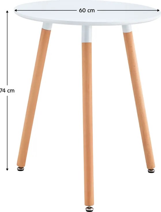 Jídelní stůl, bílá/buk, průměr 60 cm, ELCAN NEW TYP 1