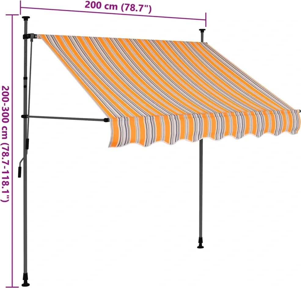 vidaXL Marketos Ručně zatahovací markýza s LED světlem 200 cm žlutomodrá