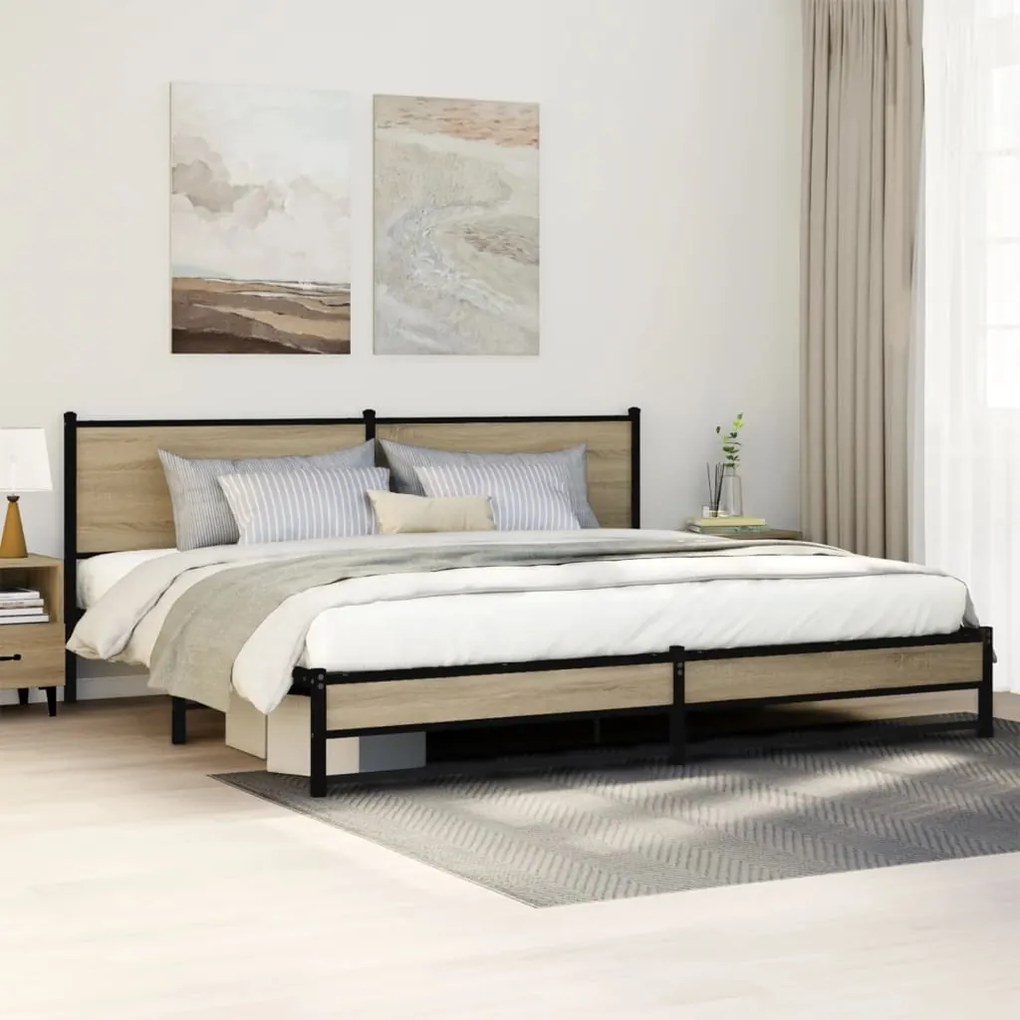 Kovový rám postele bez matrace dub sonoma 200 x 200 cm 3301398