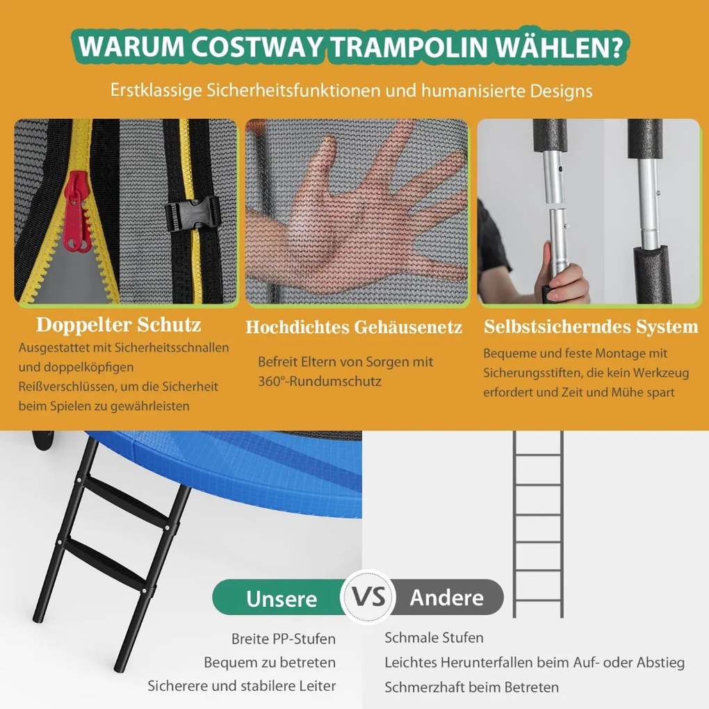 Costway Φ 244 cm venkovní trampolína s basketbalovým košem