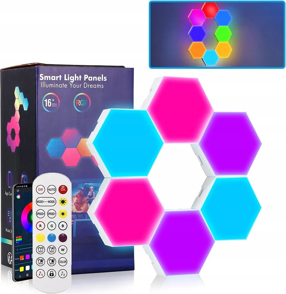 Led Lampa Sada 10 X Panel Hexagon Wifi Smart Tuya Rgb Bílá Inteligentní