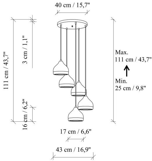 Lustr na lanku YILDO 5xE27/40W/230V černá/zlatá