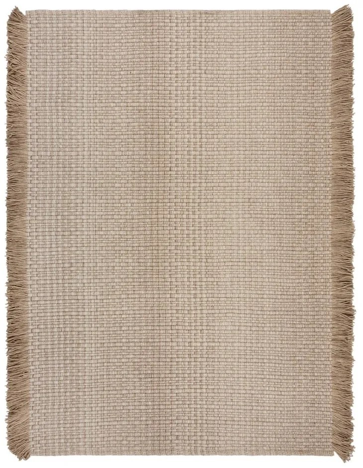 Béžový ručně tkaný koberec s příměsí vlny 200x290 cm Rene Fringed Ribbed – Flair Rugs