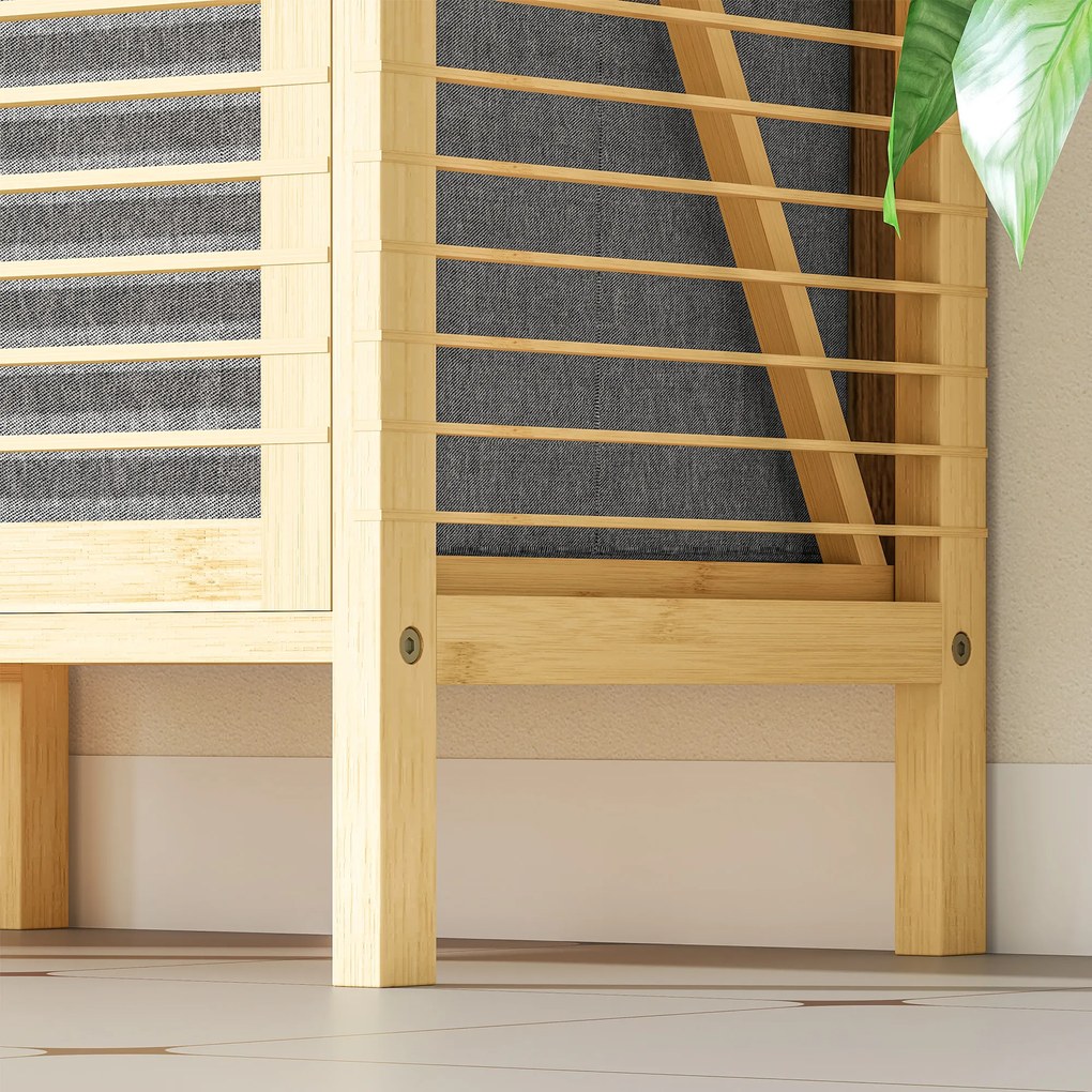 HOMCOM koupelnová skříňka z bambusu se 2 otevřenými policemi, vyjímatelným košem a lamelovým designem 40x30x95 cm přírodní