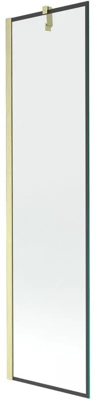 Mexen Next, 1-křídlová vanová zástěna 50 x 150 cm, 6mm čiré sklo - černý vzor, zlatá matná, 895-050-000-00-70-55