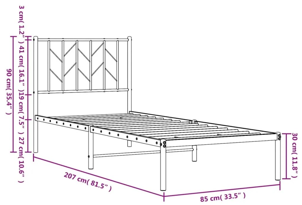 Kovový rám postele s čelem bílý 80 x 200 cm - Default Title