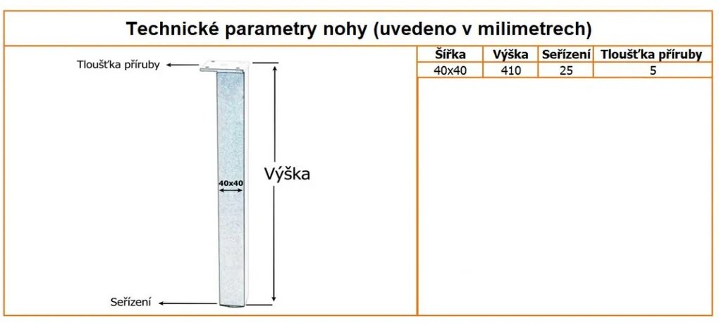In-Design Nábytková noha NYKO 40x40 výška 410 mm, černá matná Výška nohy (mm): 410