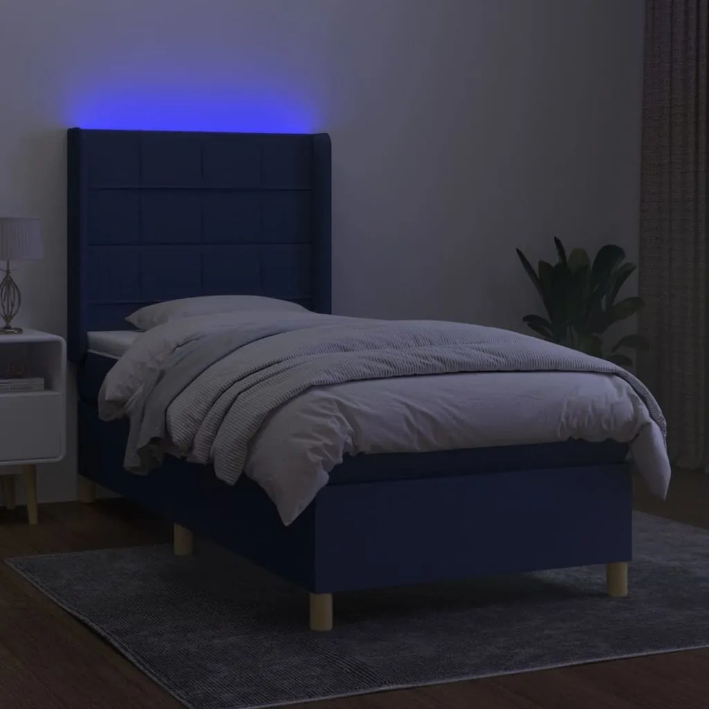 vidaXL Box spring postel s matrací a LED 100x200 cm textil [3138859] Barva: Tmavě šedá