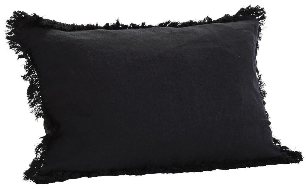 MADAM STOLTZ Lněný povlak na polštář Black 40x60cm, černá barva, textil