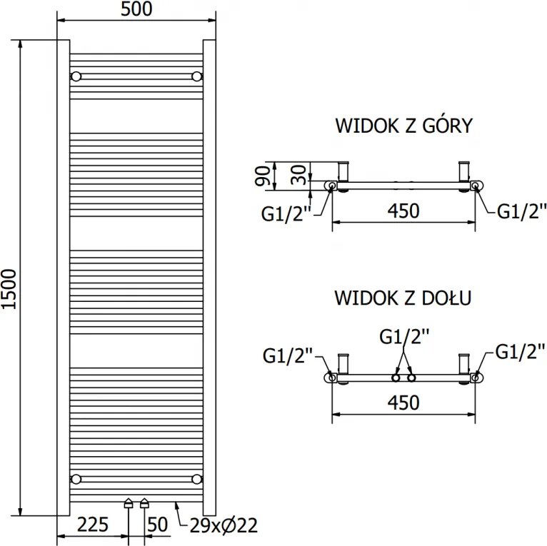 Mexen Mars, elektrické topné těleso 1500 x 500 mm, 600 W, černá, W110-1500-500-2600-70