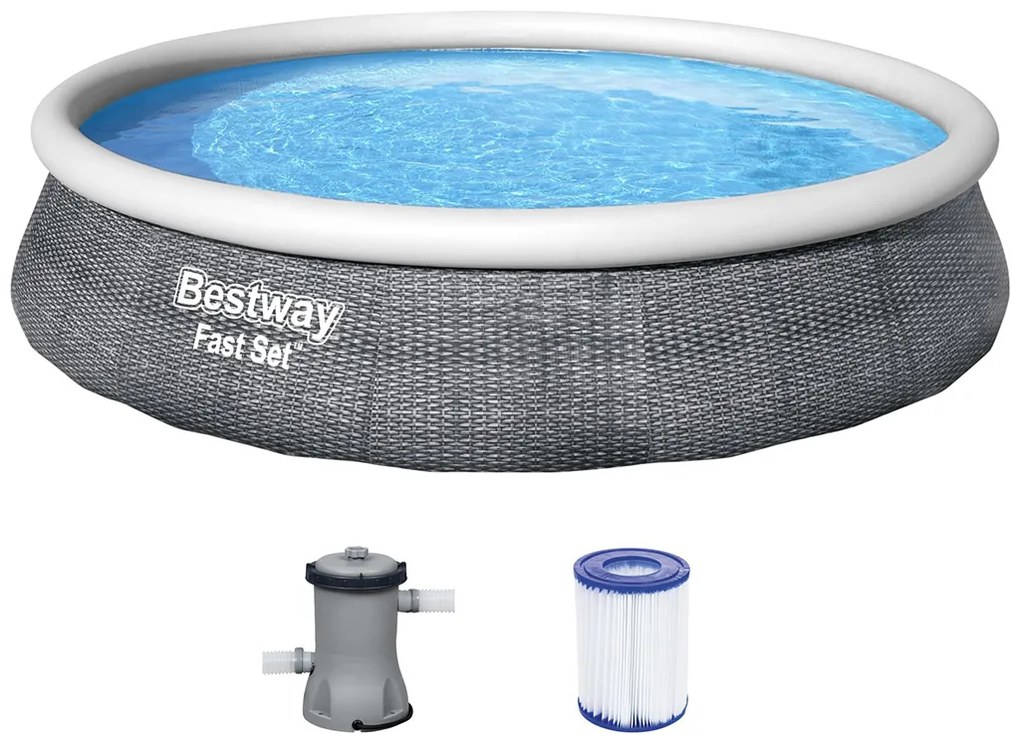 BESTWAY Fast Set Rattan Bazén 396 x 84 cm, kartušová filtrace 57376