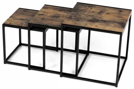 Odkládací stolky set 3 ks MDF dekor staré dřevo, kov černý lak AF-3003 OLW