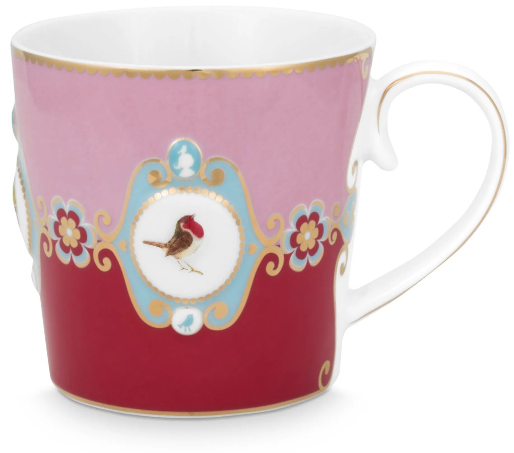 Pip Studio Love Birds Medailon hrnek 225ml, červeno-růžový (Love Birds velký hrnek 225ml)