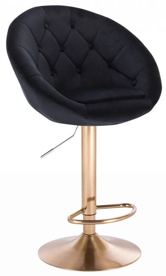 LuxuryForm DESIGN Barová židle VERA VELUR na zlaté kulaté podstavě - černá