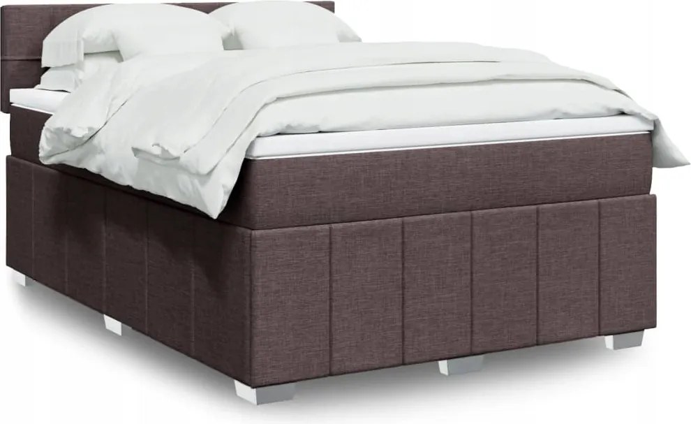 Box Spring Postel S Matrací Textil Tmavě Hnědá Blok se čtverci 140 x 200