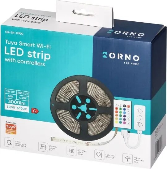 LED pásek Orno OR-SH-17902 IP65 RGBW 5m, zdroj, ovladač Tuya Smart Wi-Fi