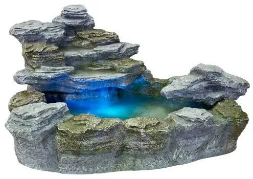 Dekorativní fontána / kašna s tekoucí vodou, osvětlená, kamenný vzhled
