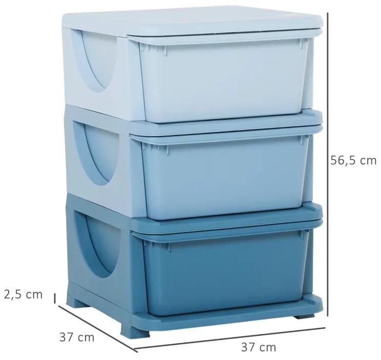 HOMCOM Dětská zásuvková skříňka (organizér) s úložnými boxy na hračky, modrá 37 x 37 x 56,5 cm