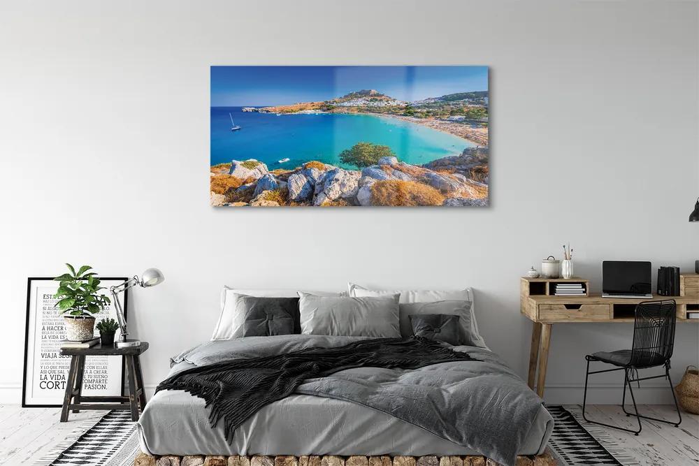 akrylový obraz Řecko pobřeží beach panorama 140x70 cm