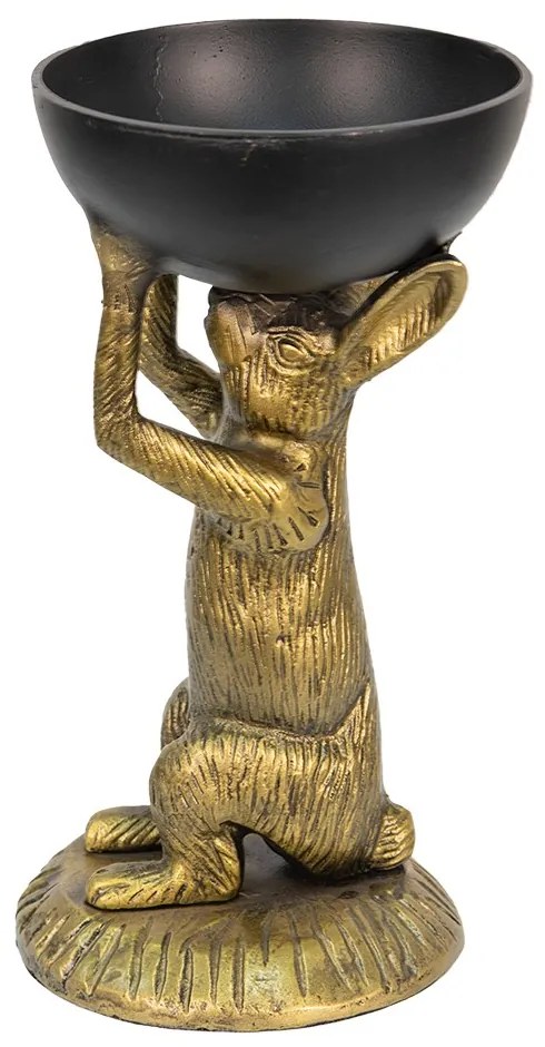 Dekorační kovová mísa s dekorací králíka Rabbi Gold - Ø 15*28 cm