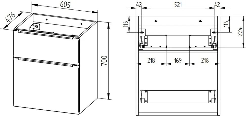 Mereo Mereo, Mailo, koupelnová skříňka s keramickým umyvadlem 61 cm, bílá, dub, antracit, CN540B