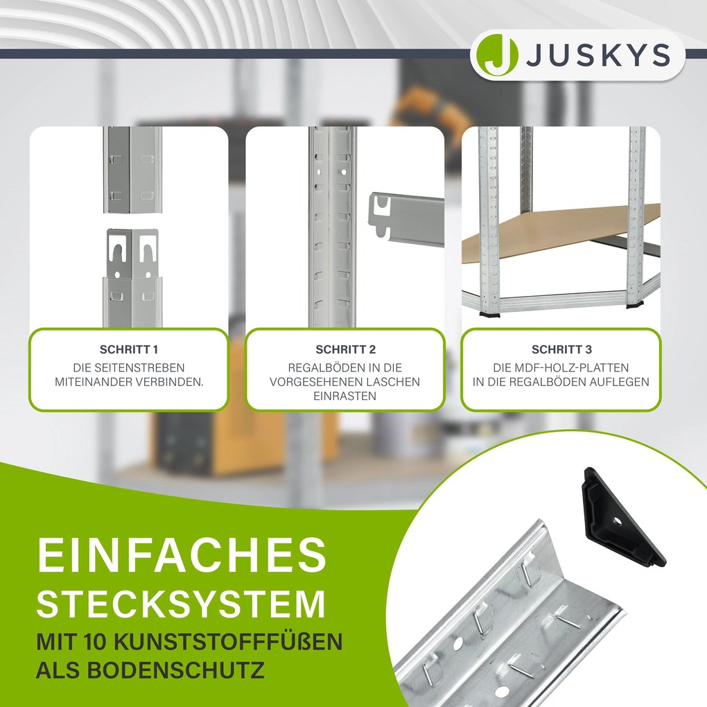 Juskys Rohový kovový regál Corner Easy 160 × 75 × 40–75 cm Barva: stříbrná