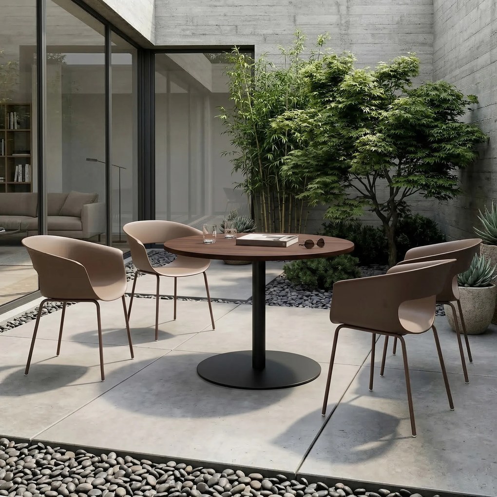 Outsunny Zahradní židle 4dílná sada ergonomické balkonové židle s výřezovým designem, područkou, odolné vůči povětrnostním vlivům, antikorozní, káva